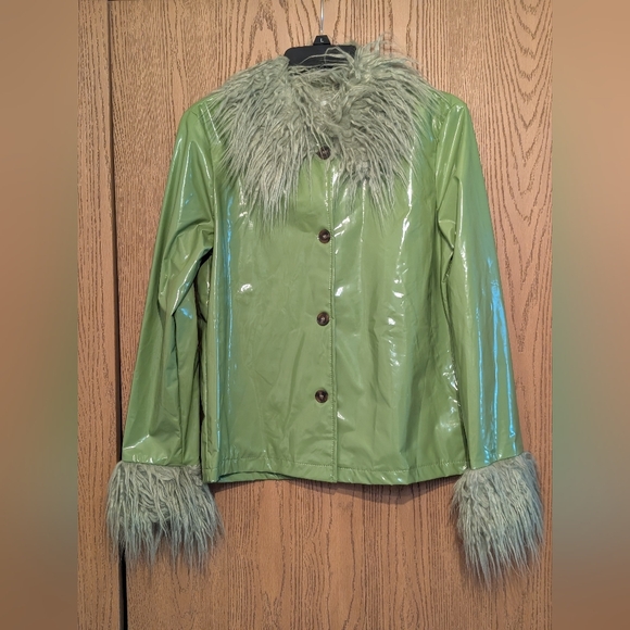 half heart | Jackets & Coats | Green Faux Fur Trimmed Slick View Jacket ...